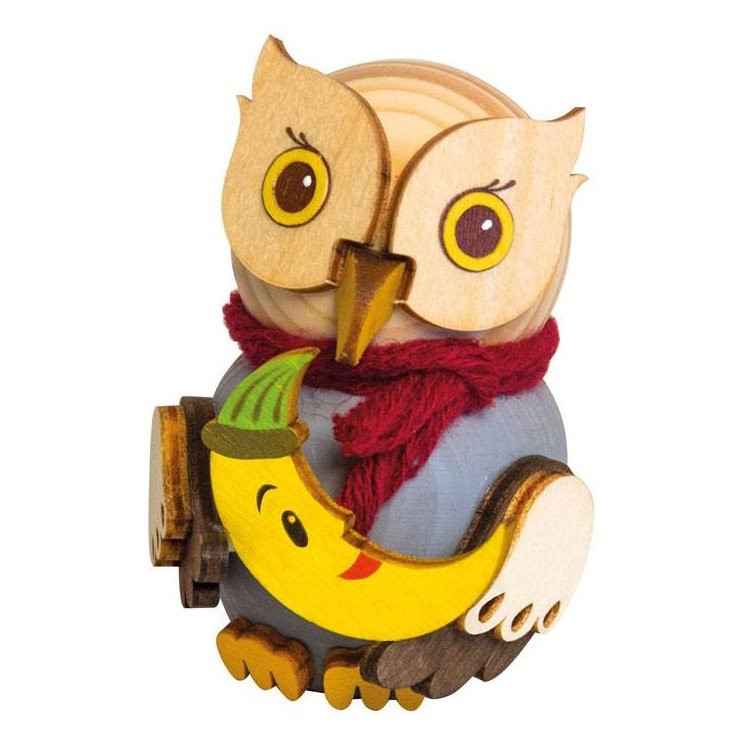 Mini Eule mit Mond - Erzgebirgskunst Drechsel