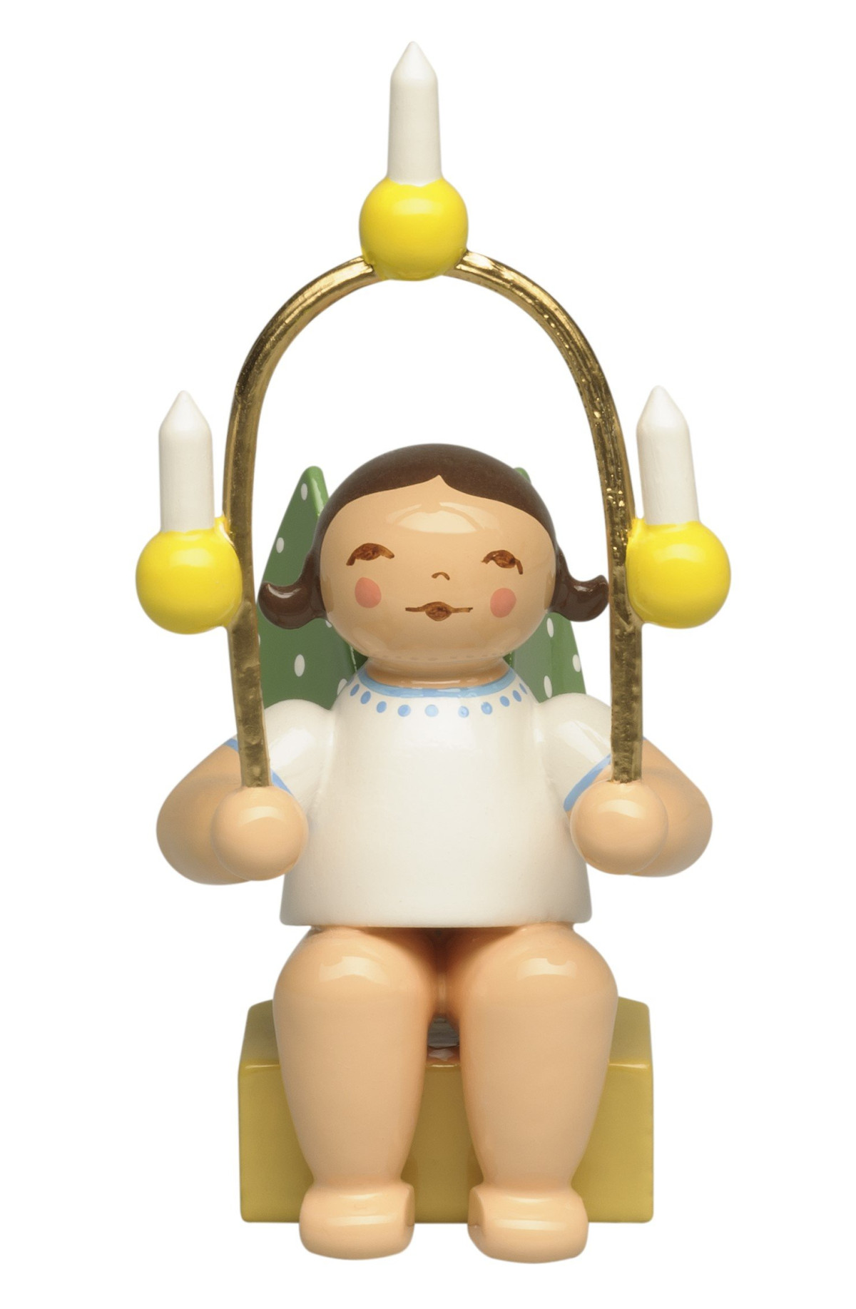 Engel klein mit Lichterbogen, braunes Haar - Erzgebirgskunst Drechsel