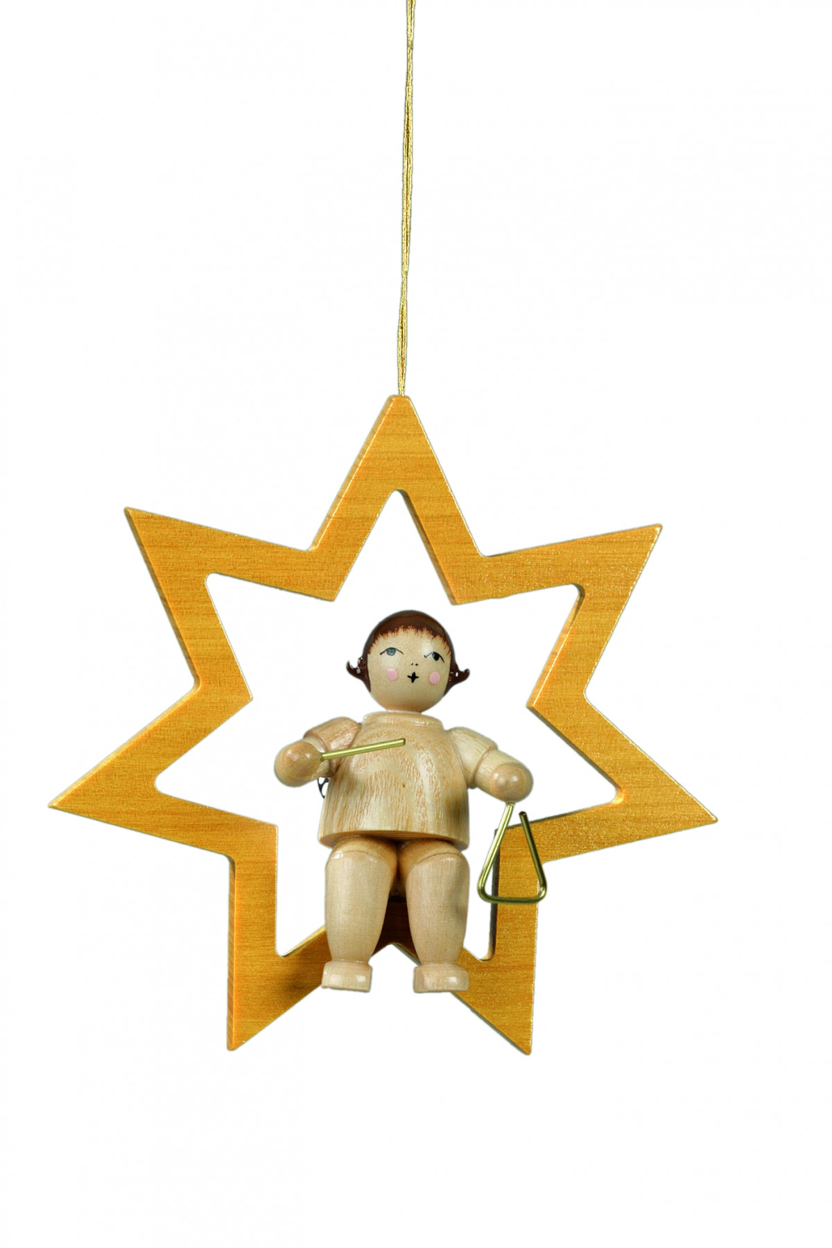 Engel im Stern mit Triangel natur mit Krone - Erzgebirgskunst Drechsel