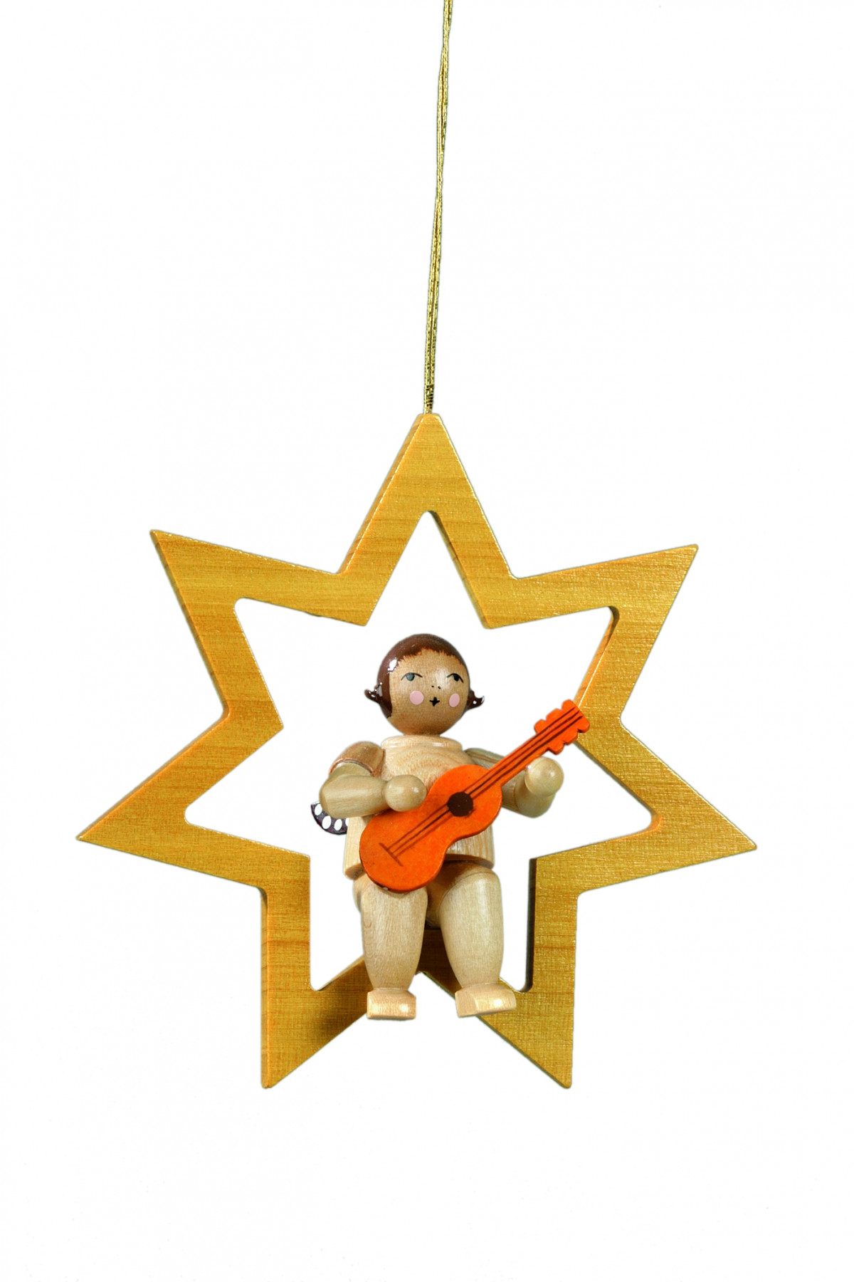 Engel im Stern mit Triangel natur mit Krone - Erzgebirgskunst Drechsel